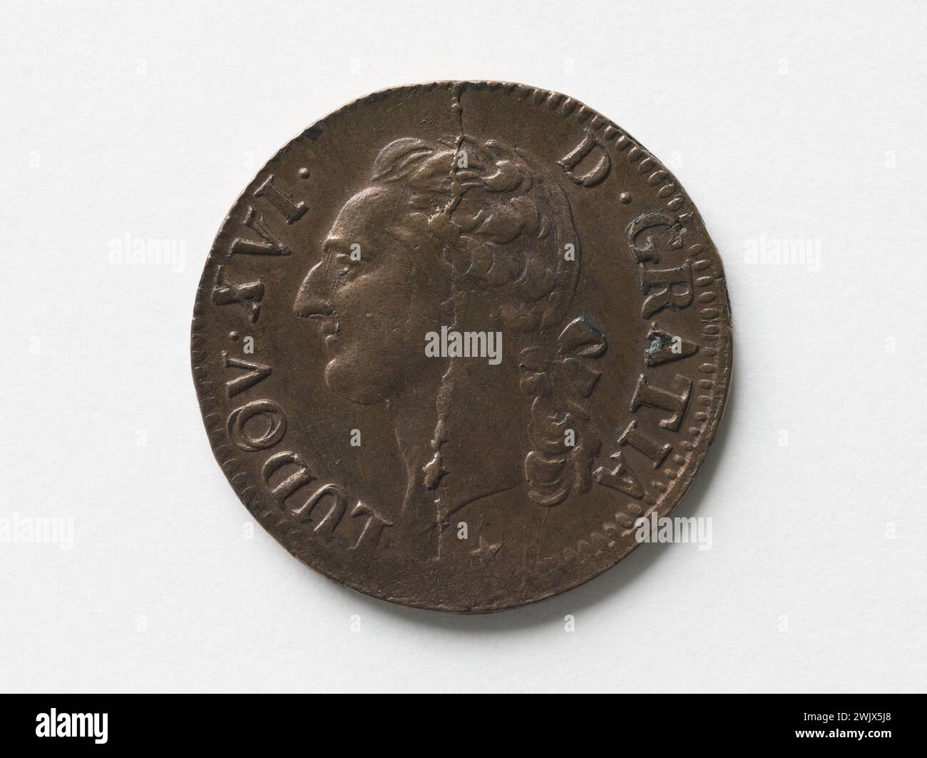 Benjamin Duvivier (1730-1819). Half-SOL in copper of Louis XVI, 1791 ...