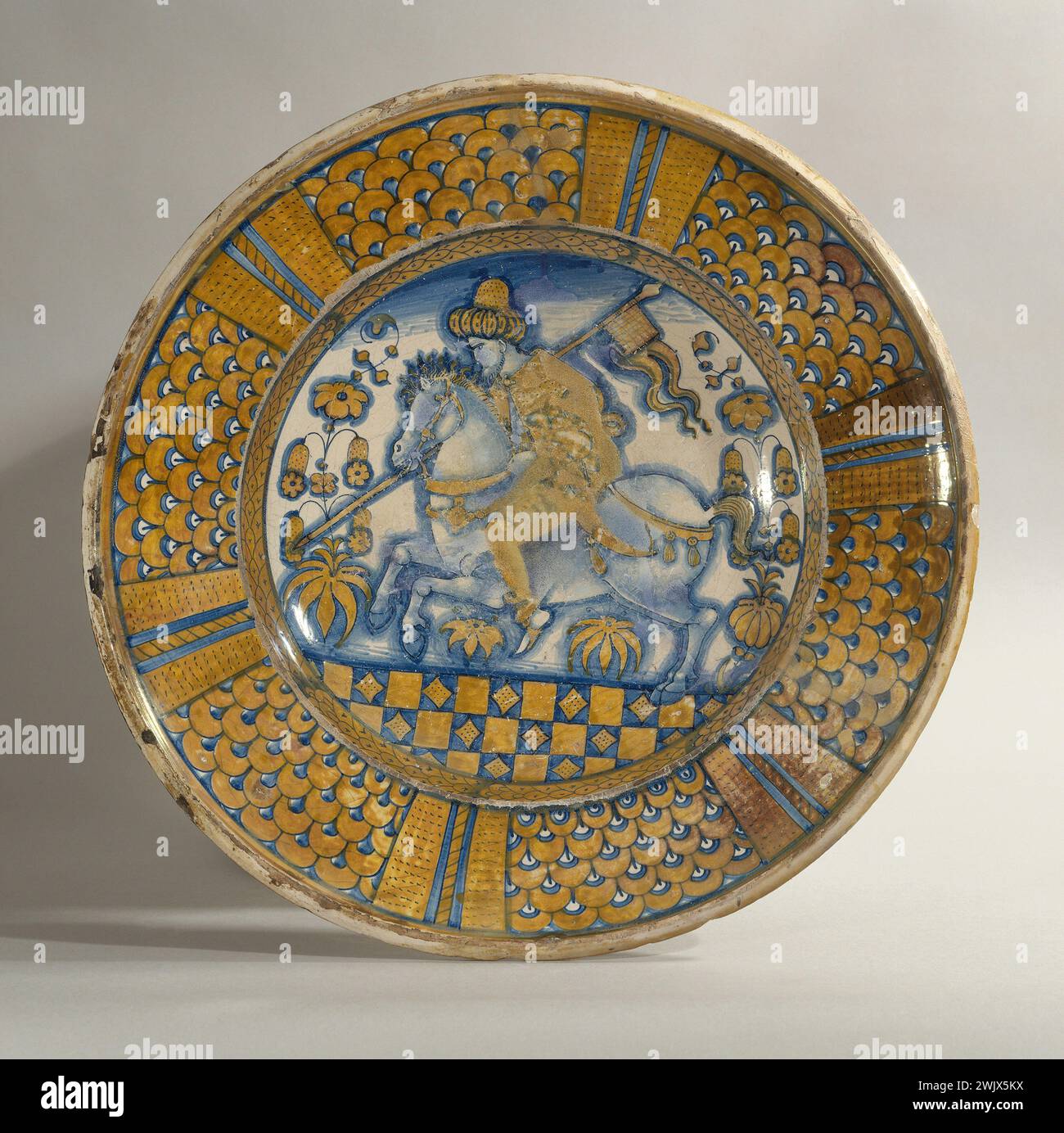 Plat at the Turkish rider, Italian majolica of Deruta, 1st half of the ...