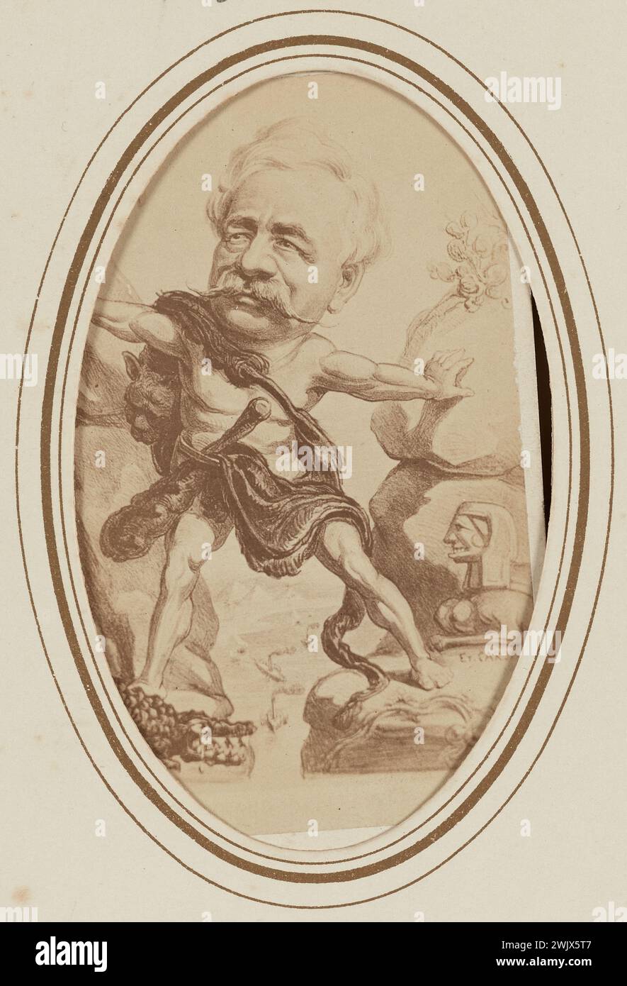 Carjat & Cie, caricature of Ferdinand de Lesseps (common name). Old N&B ...