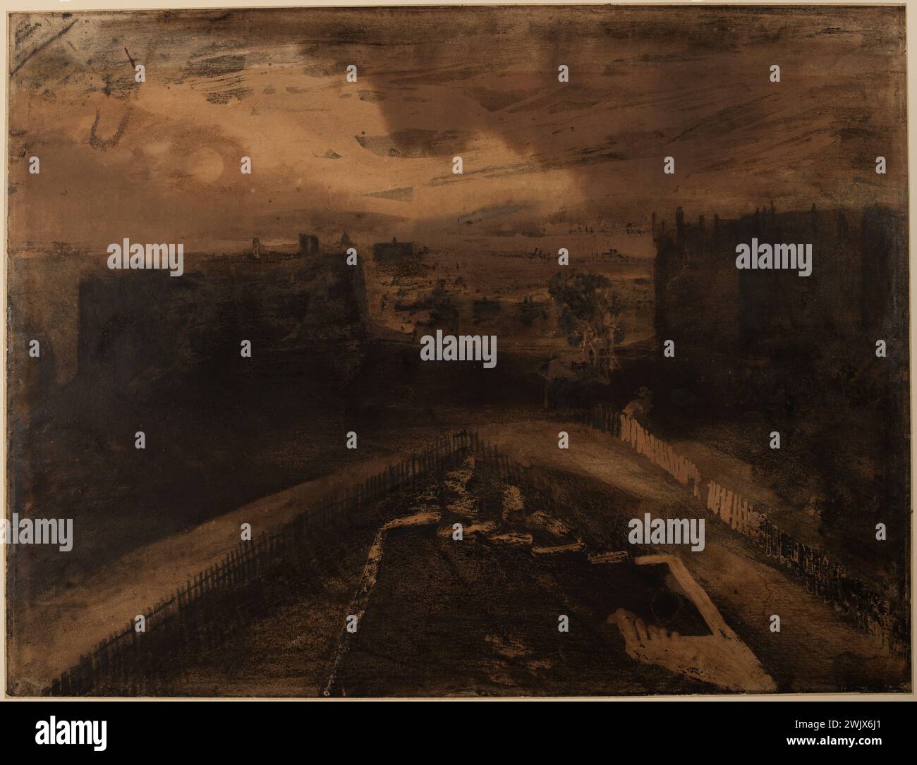 Victor Hugo. "View of Paris". Plume and brown ink wash, lithographic ...