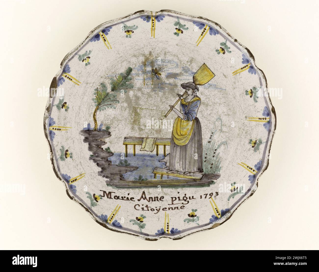 Anonymous. "Marie-Anne Pigu" patronymic plate. Earthenware. 1793. Paris ...