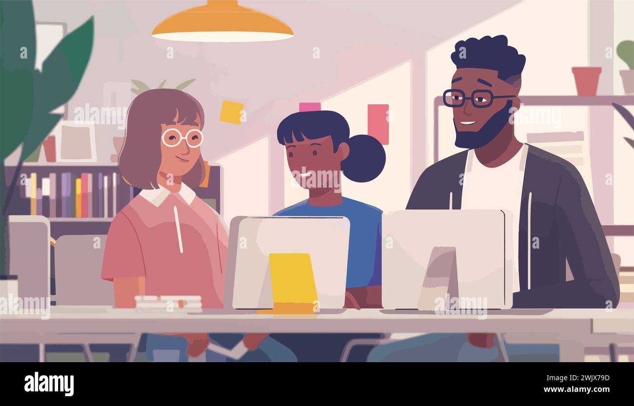 Casual teamwork - Diverse team of people working together with ...