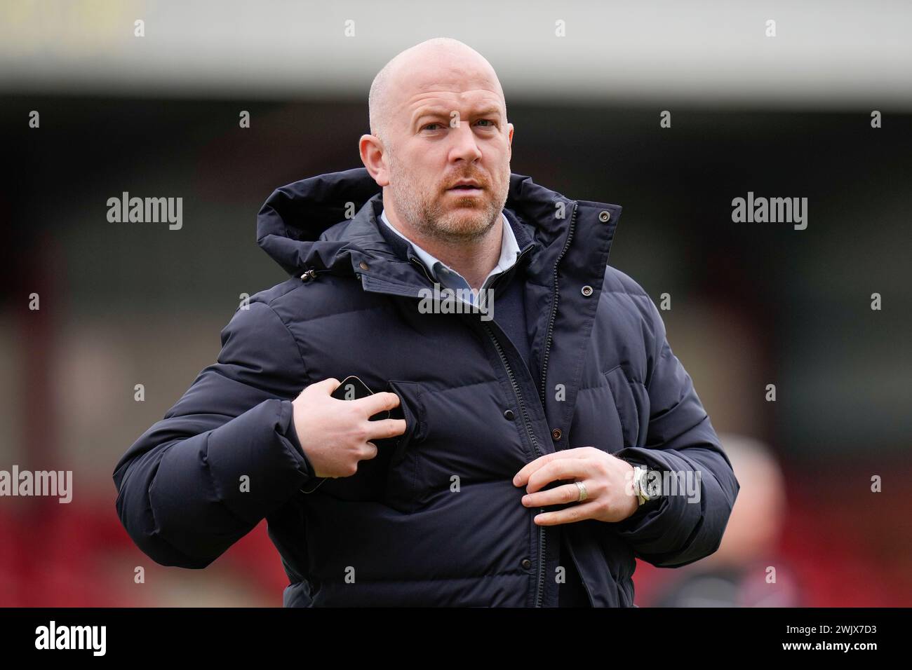 Charlie Adam, manager of Fleetwood Town inspects the pitch before the ...