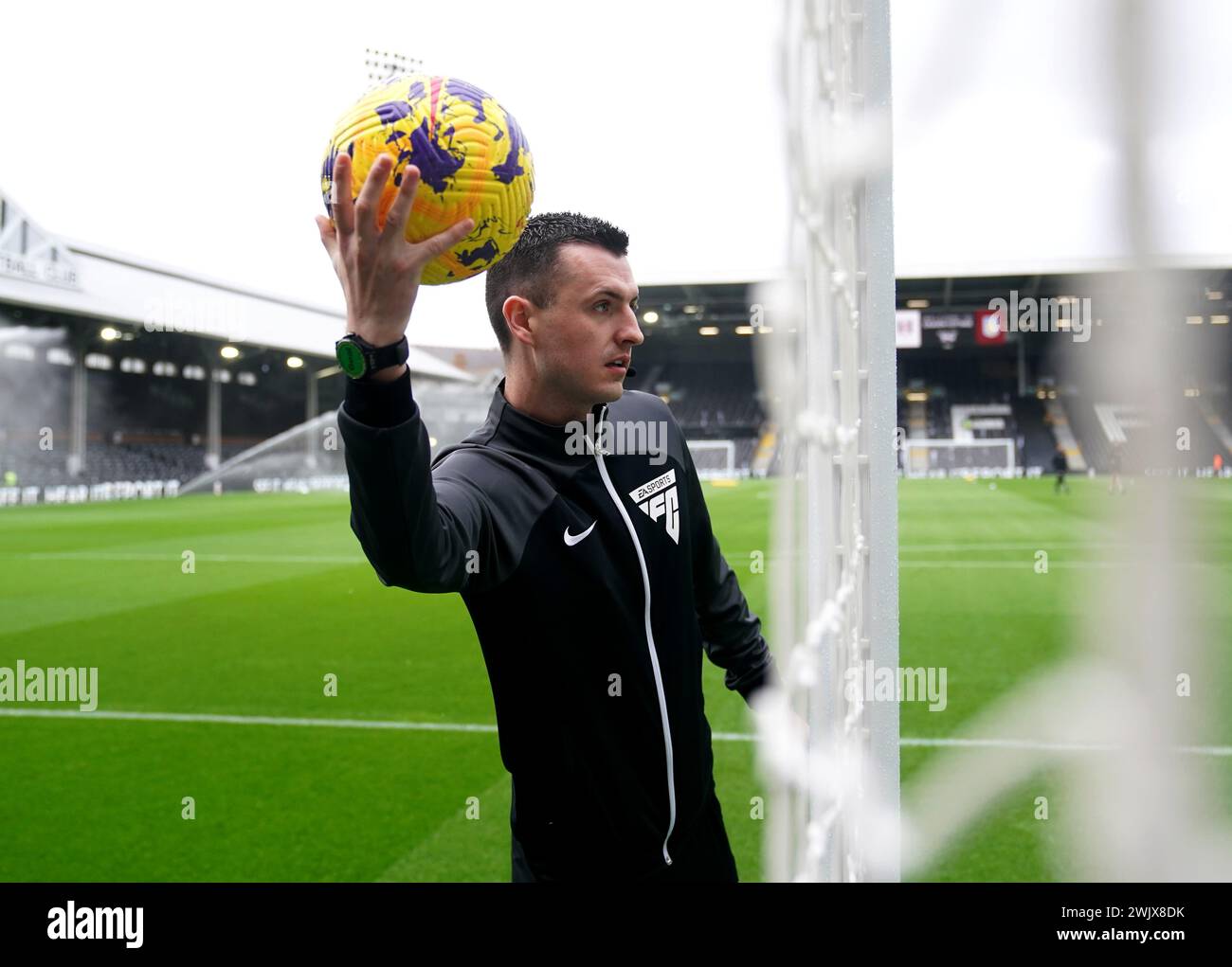 Referee Lewis Smith checks the goal-line technology ahead of the ...