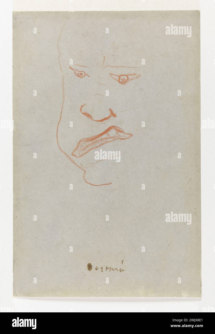 Victor Hugo (1802-1885). "Tortured". Red-colored pencil, gray-blue wike ...