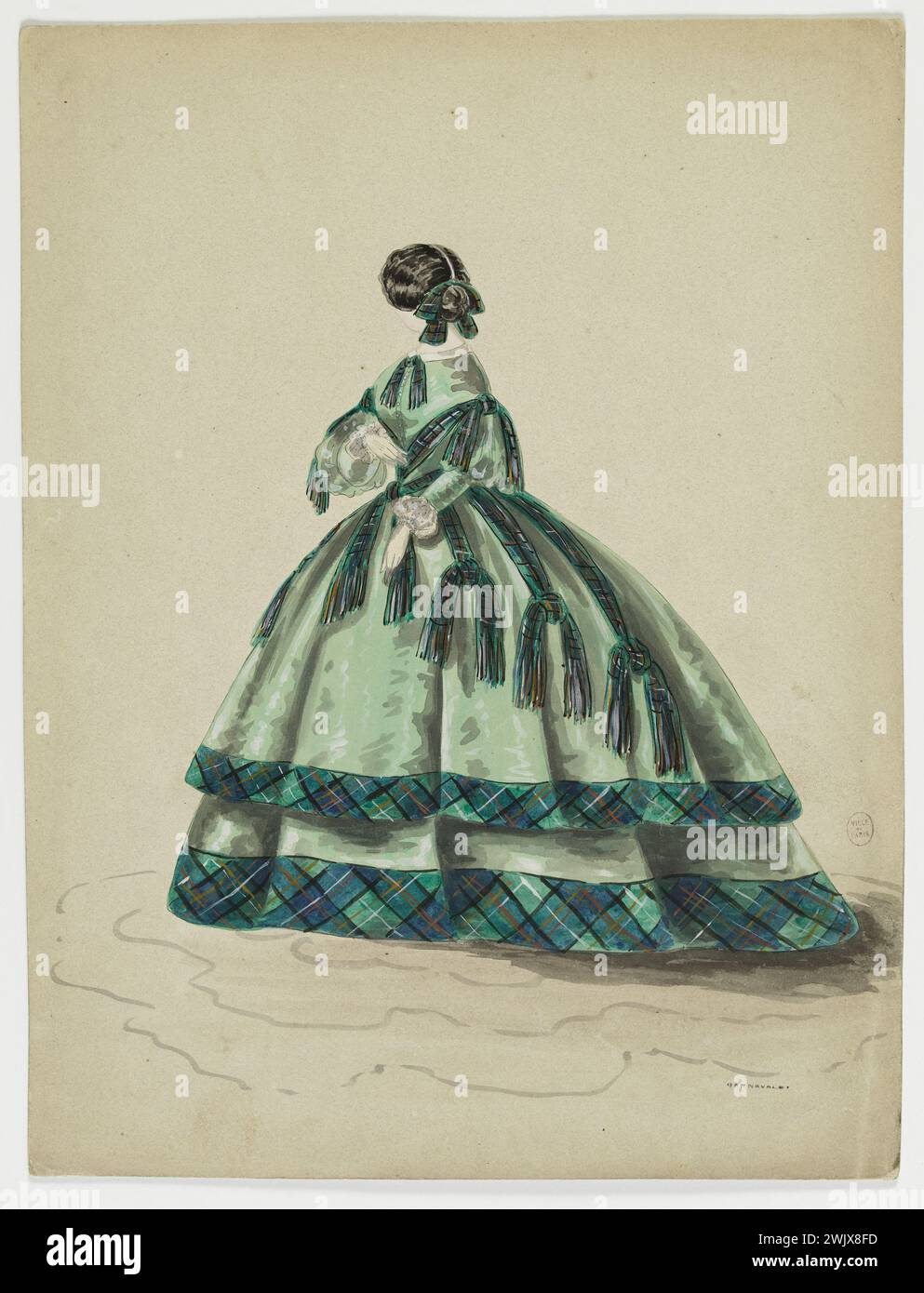 Charles Pilatte for the Ghys house. Model-figure for seamstress. Green ...