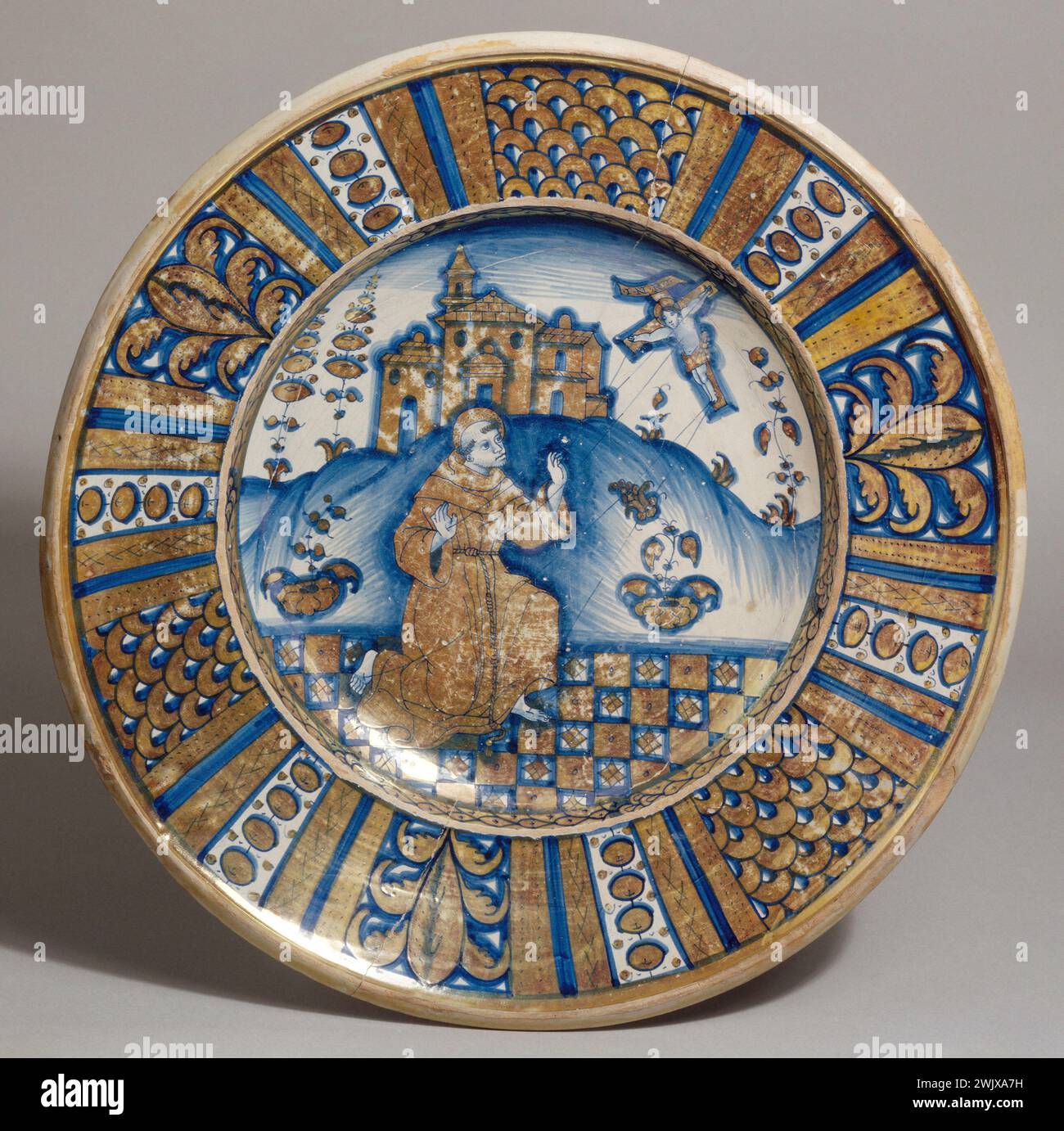 Plat: Saint-François d'Assise receiving the stigmata, Italian majolica ...