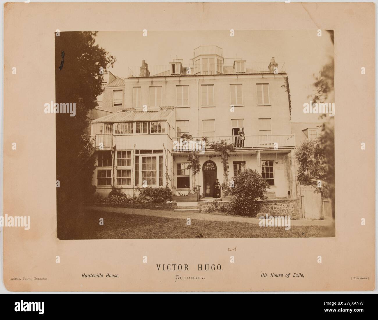 Victor Hugo on the balcony of Hauteville House ". Photography by André. Draw on albumin paper ...