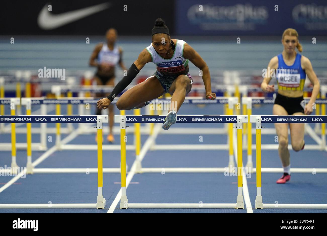 Cindy Sember (centre) on her way to winning the 60 m Hurdles - Women ...
