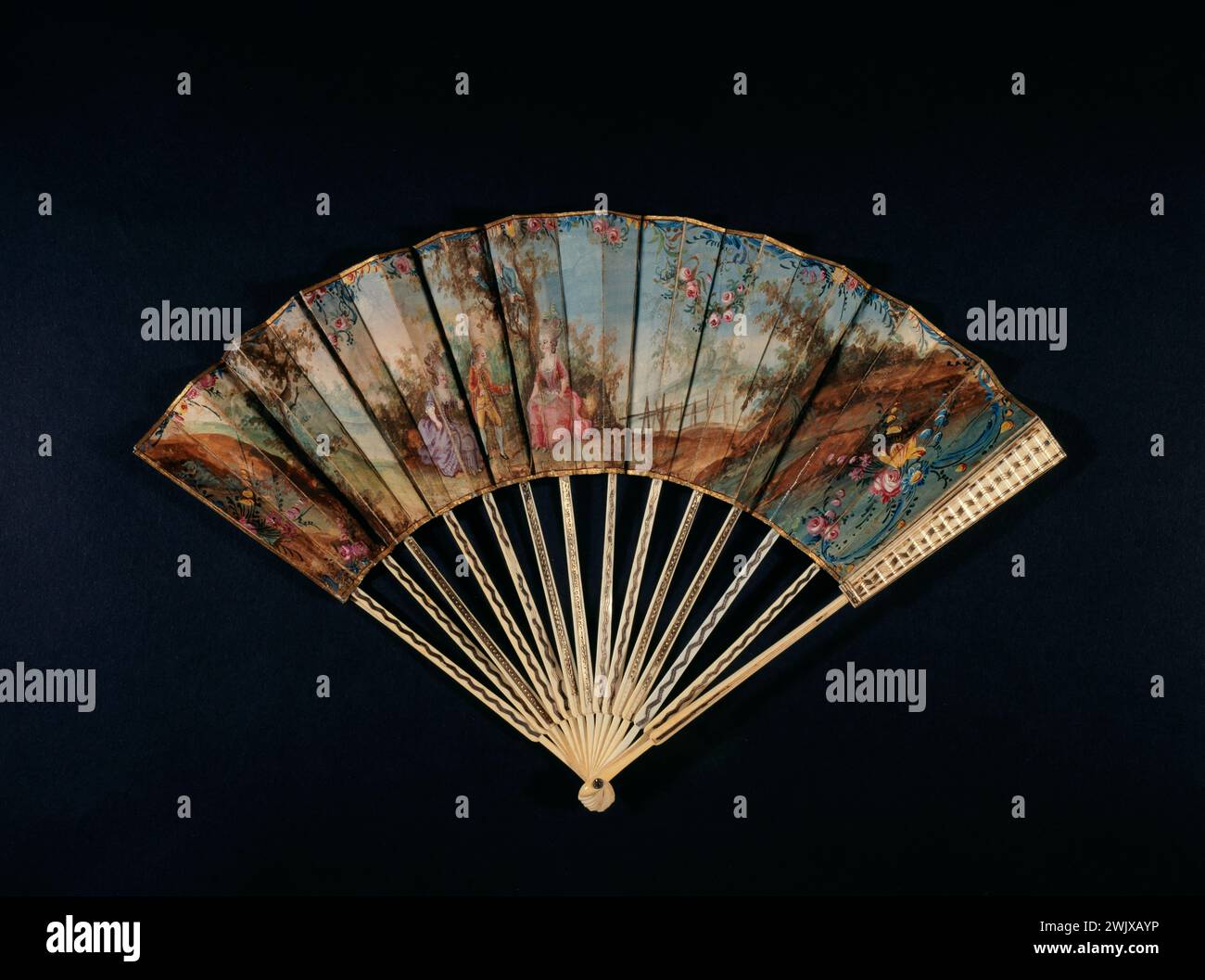 Anonymous. Two couples in a landscape, 18th century. Ventail. Paris ...