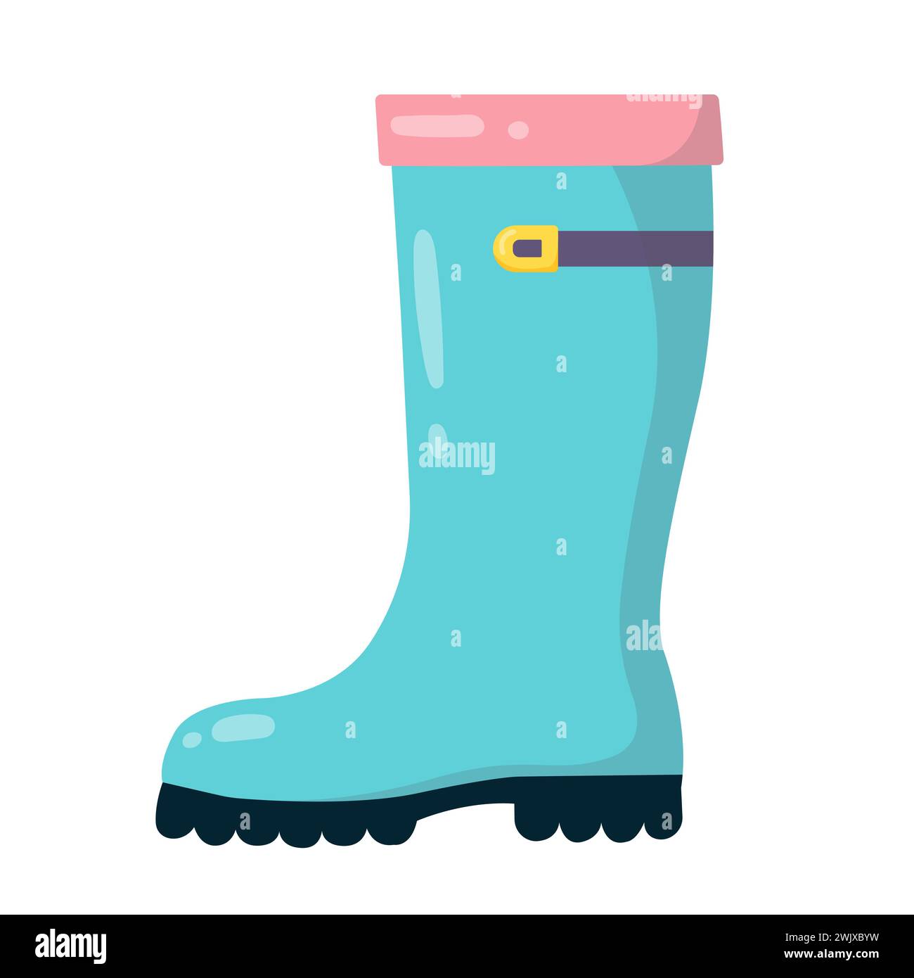 Blue rubber boots isolated on white background. Side view. Vector ...