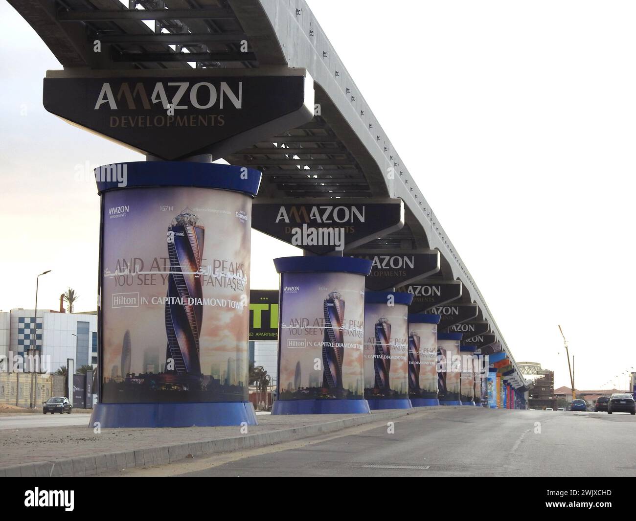 Cairo, Egypt, January 26 2024: Amazon developments, Hilton in diamond ...