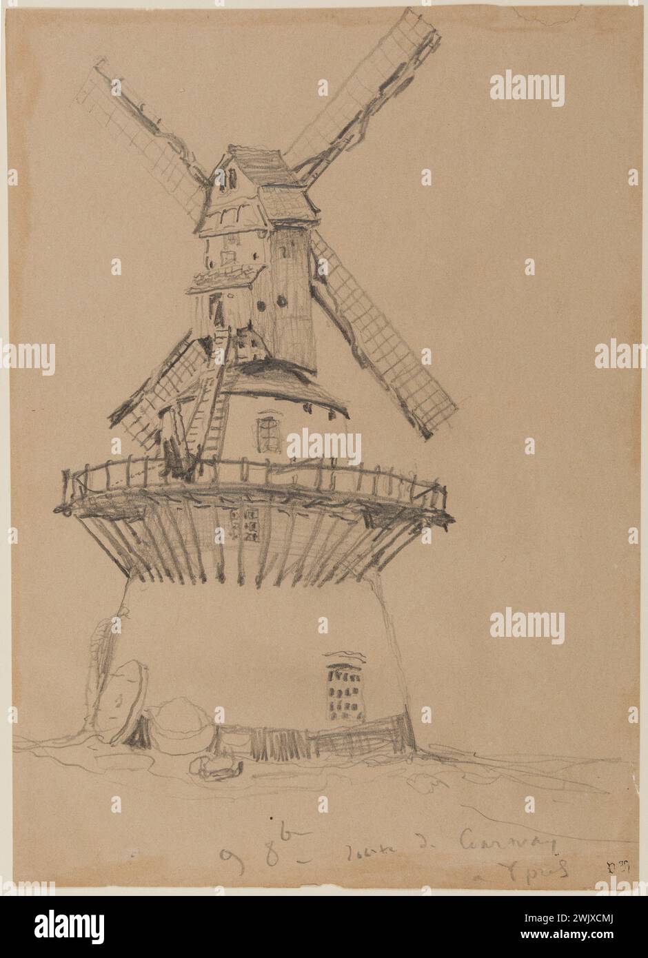 Victor Hugo. "Mill". Graphite pencil on woven paper. 1864. Paris, house ...