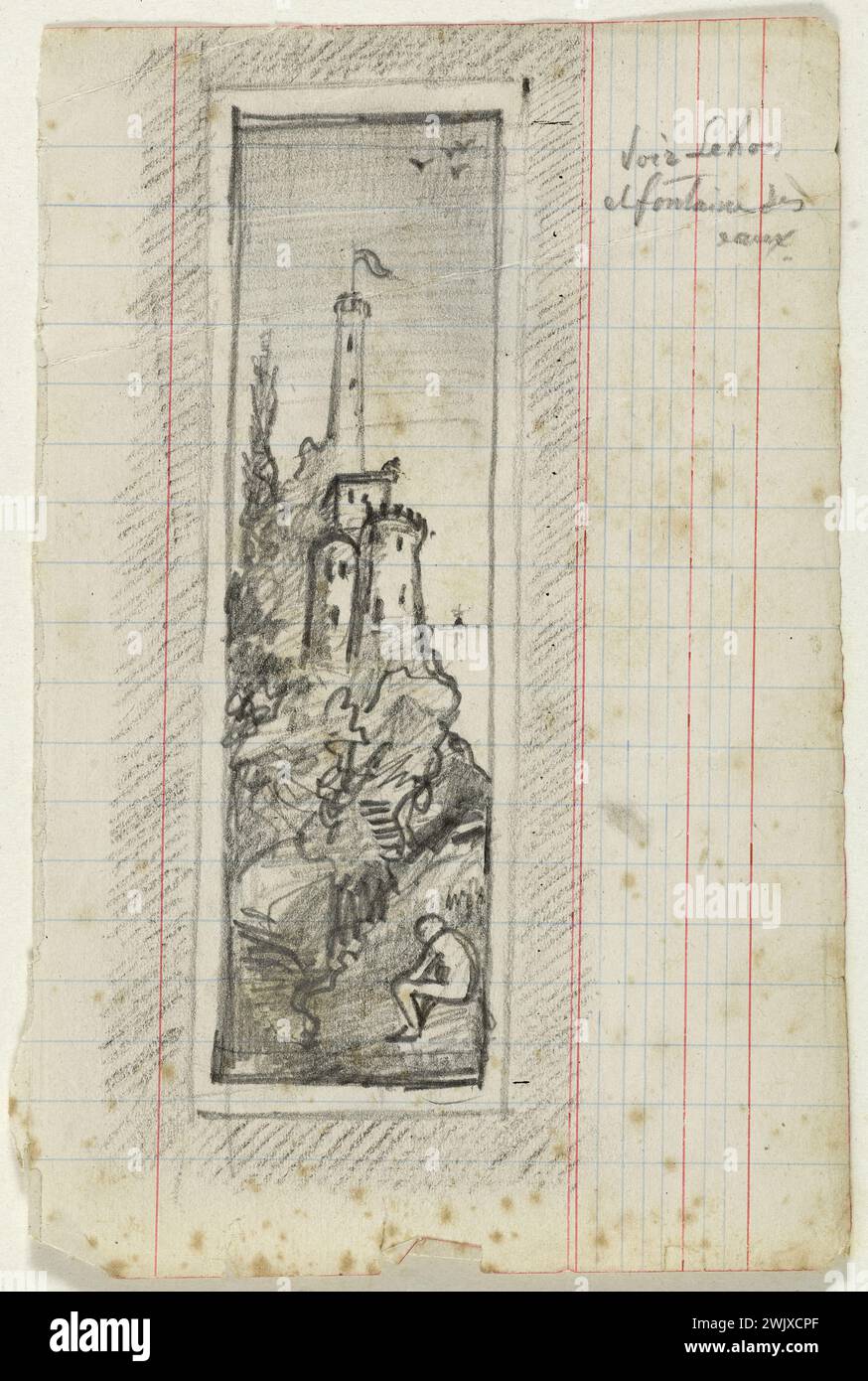 Arthur-Joseph Guéniot (1866-1951). Man seated at the foot of a steep ...