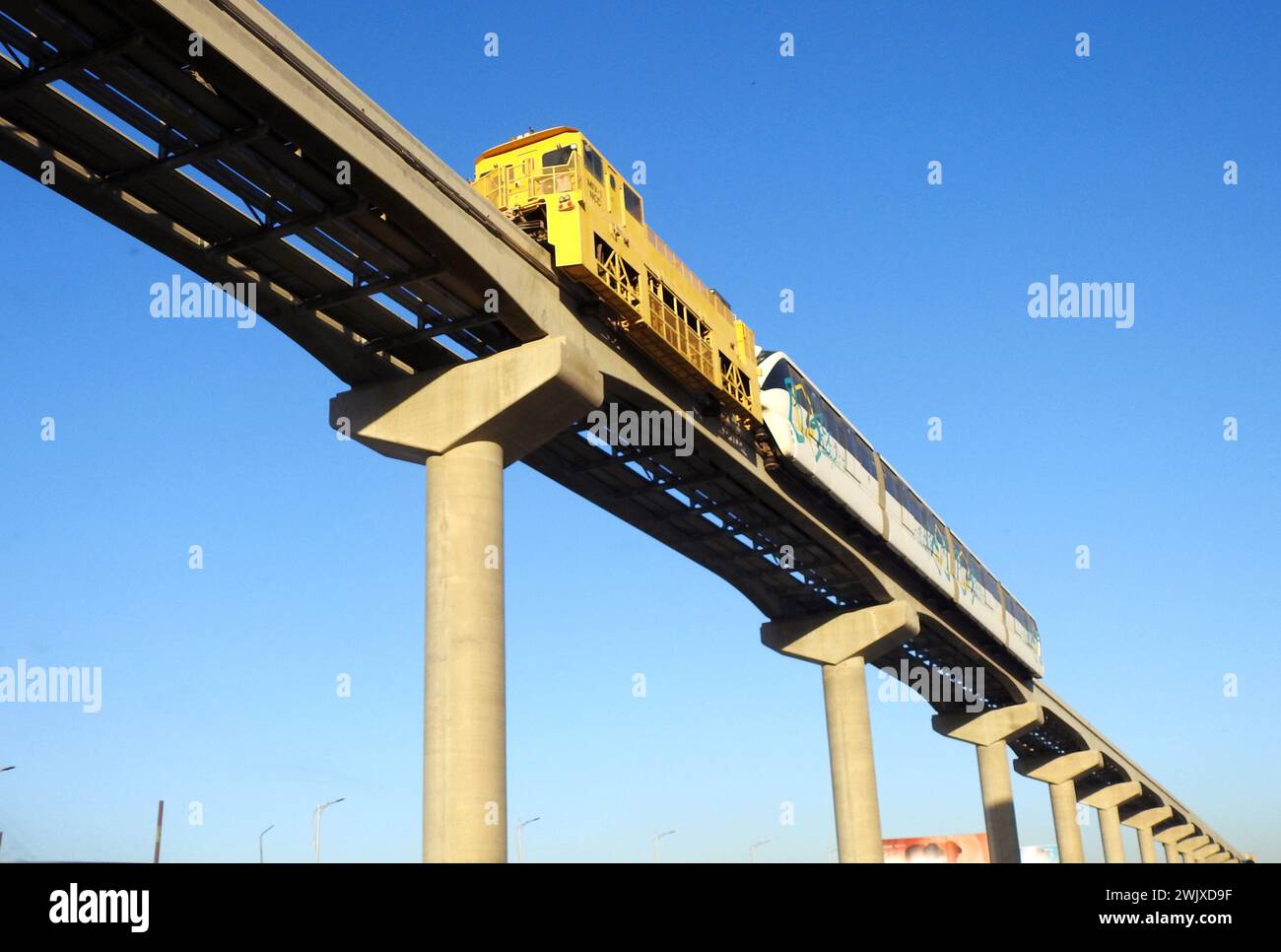 Cairo, Egypt, February 1 2024: installation of Egypt monorail vehicle ...
