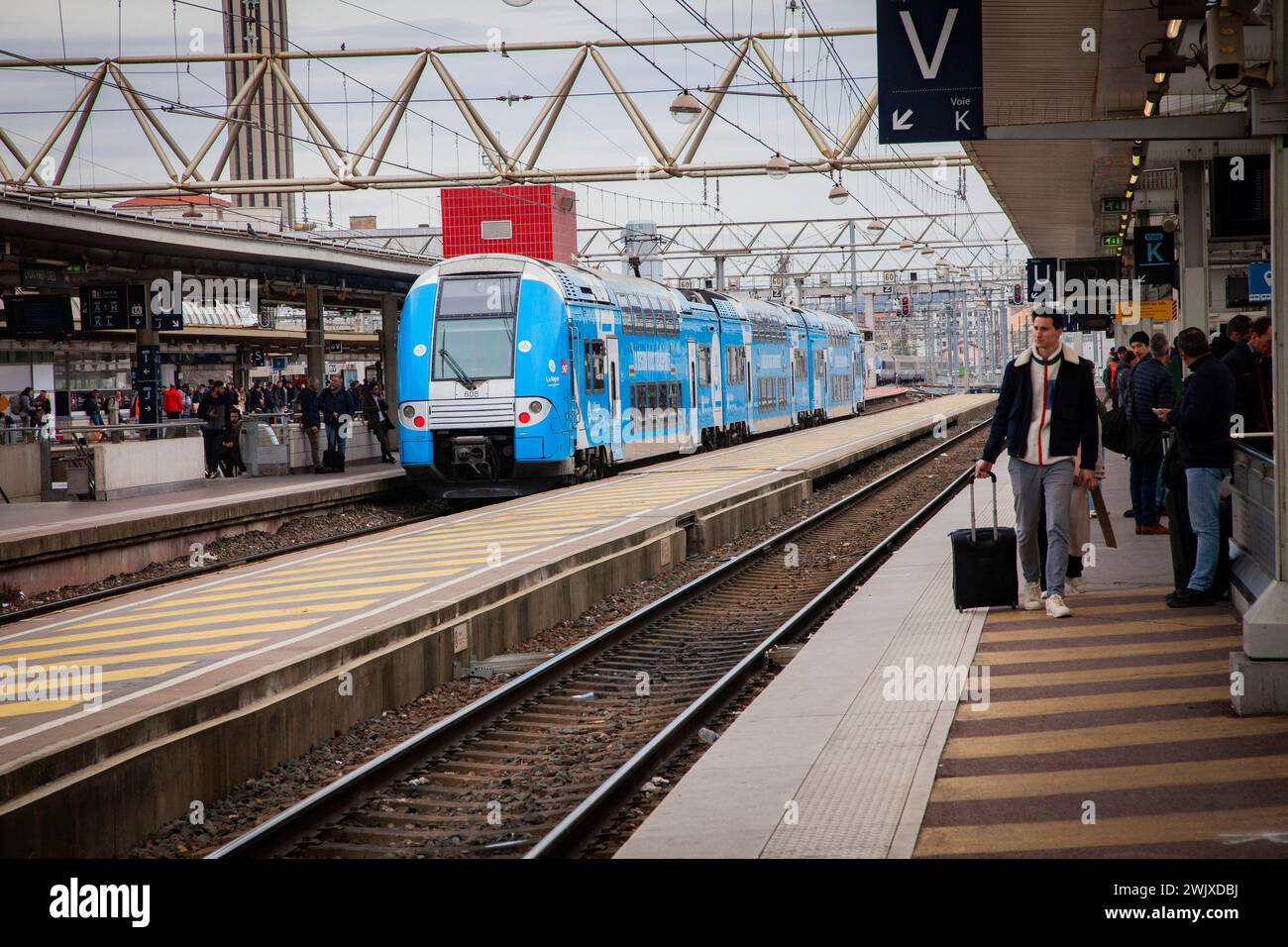 Lyon, France. 16th Feb, 2024. A TER leaves the station, during the ...