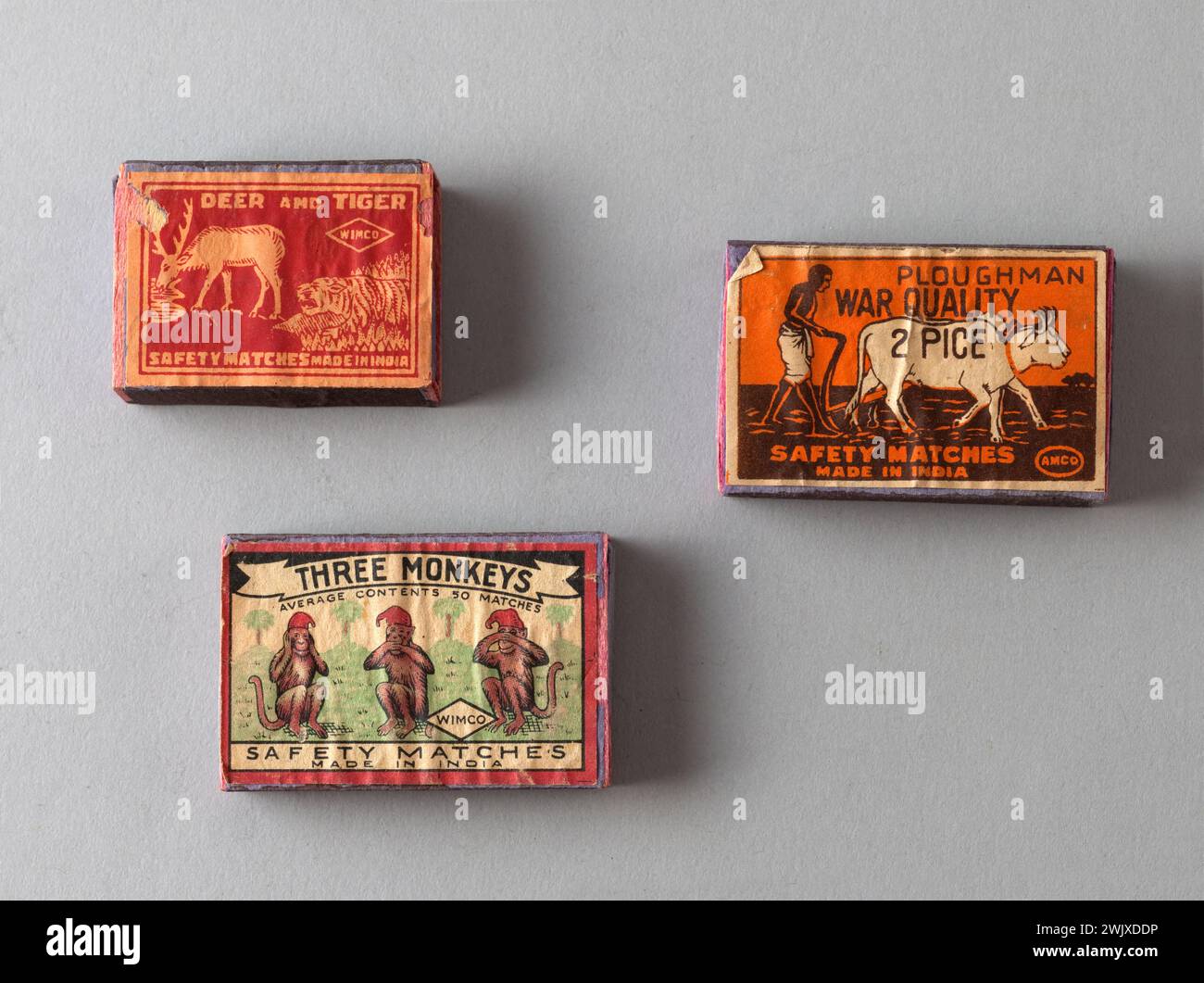 War 1939-1945. 3 boxes of matches made in India for the VIIIth British ...