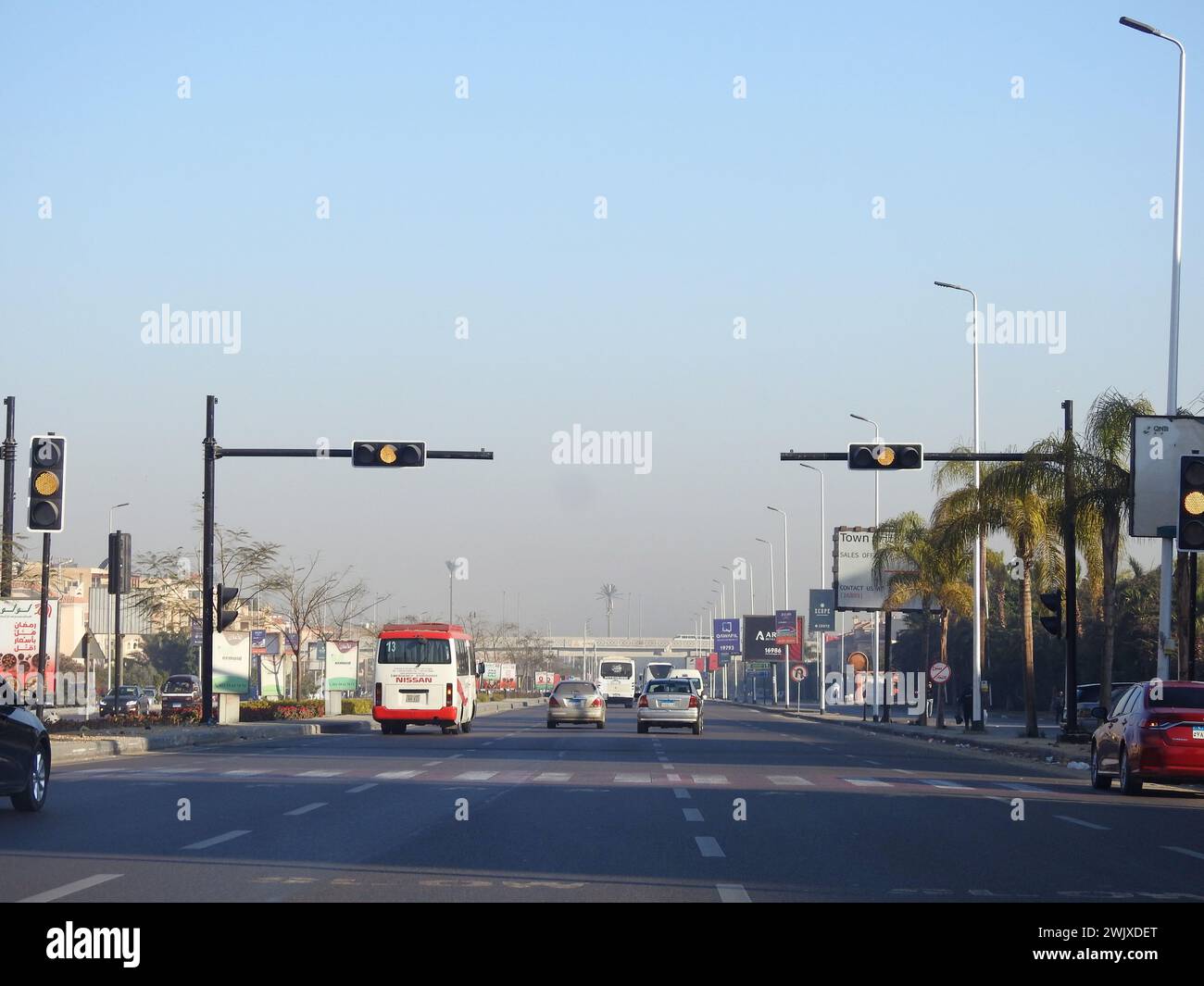 Cairo, Egypt, February 10 2024: Traffic lights signals in Egyptian streets, highway road car ...