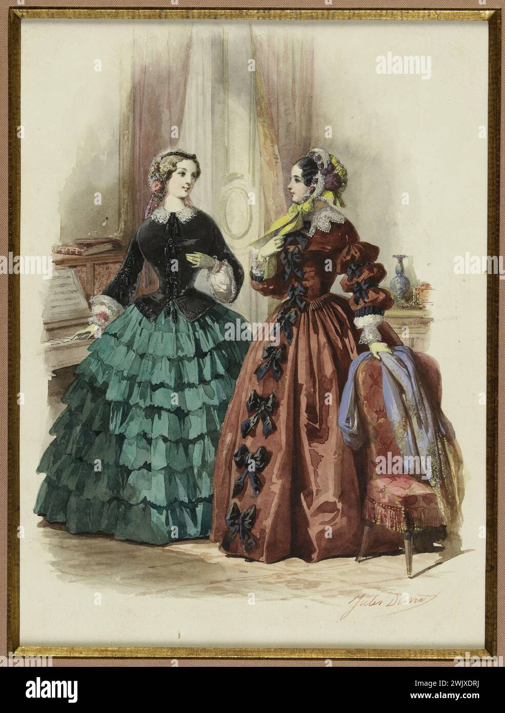 Jules David (1808-1892). "Two women in front of a piano". Preparatory ...