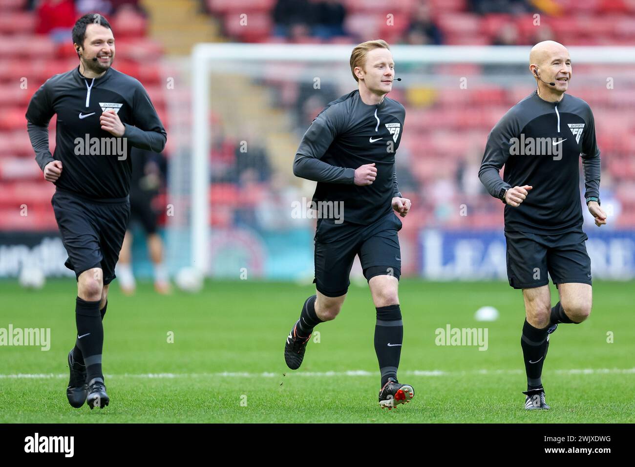 Walsall, UK. 17th Feb, 2024. Referee, Thomas Parsons warms up with ...
