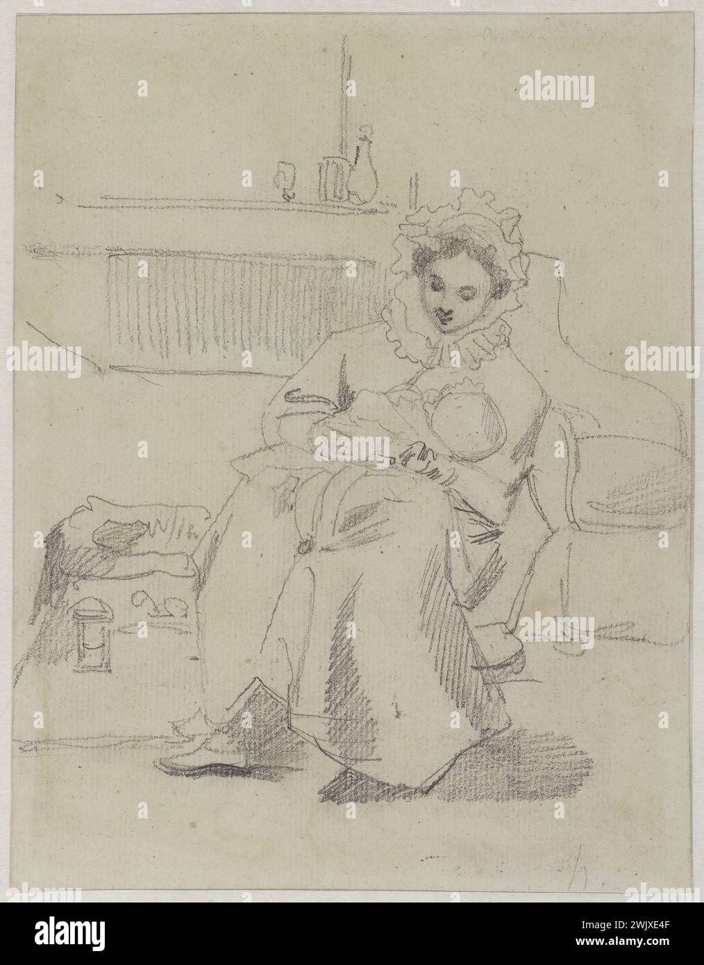 Louis Boulanger (1806-1867). "Madame Victor Hugo sleeping one of her ...