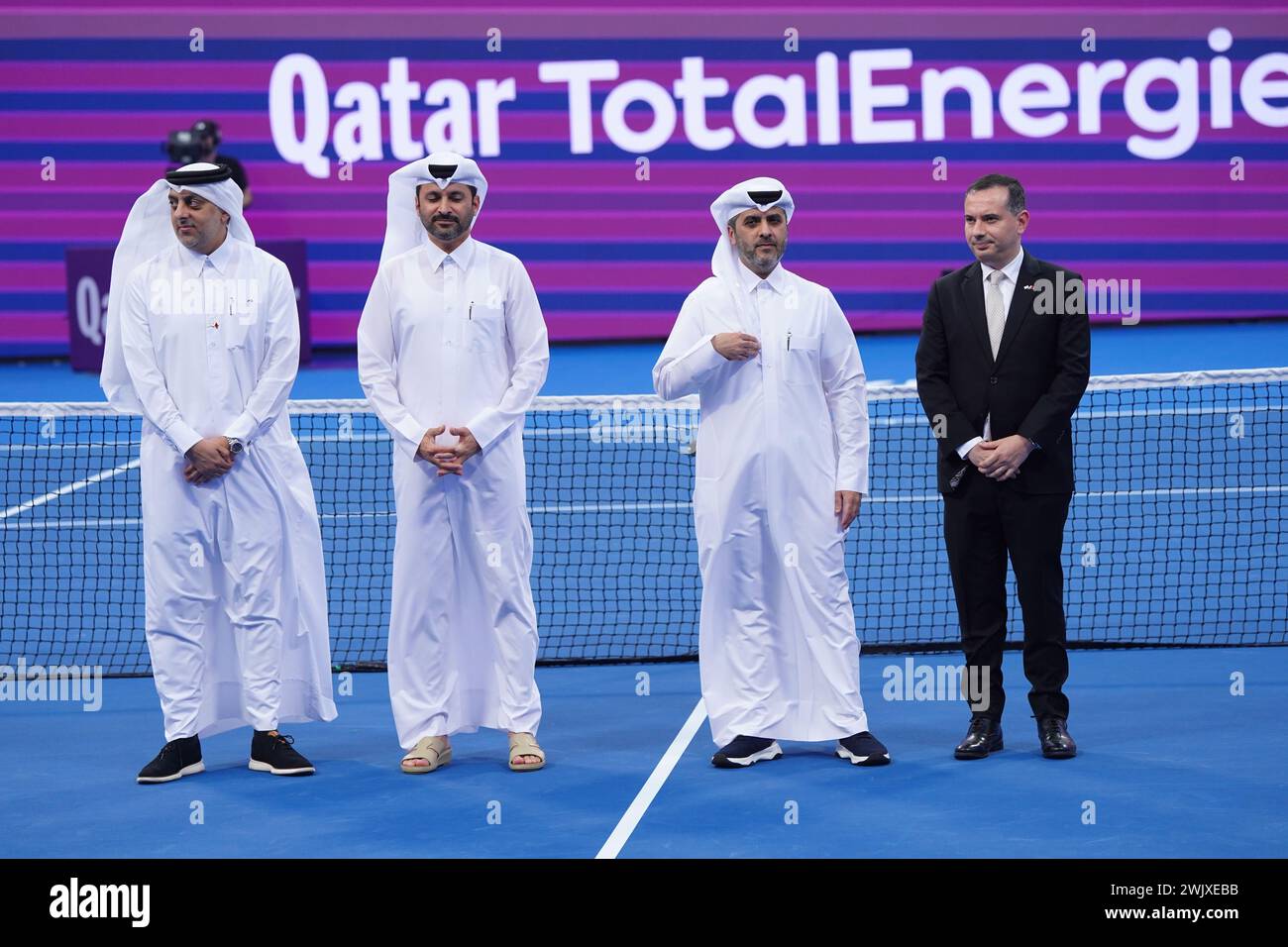 Prize distribution of the doubles title at the Qatar TotalEnergies Open ...