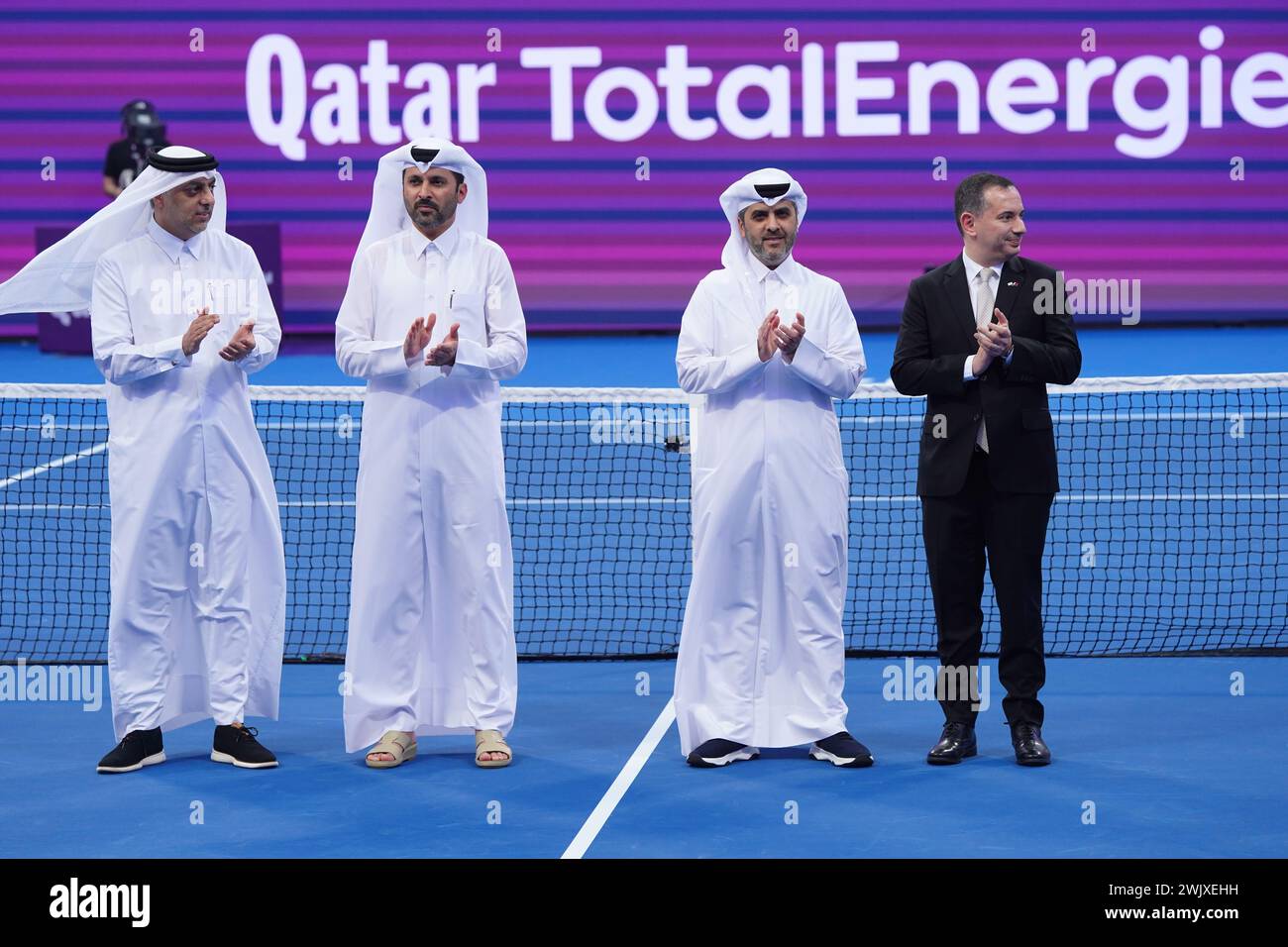 Prize distribution of the doubles title at the Qatar TotalEnergies Open ...
