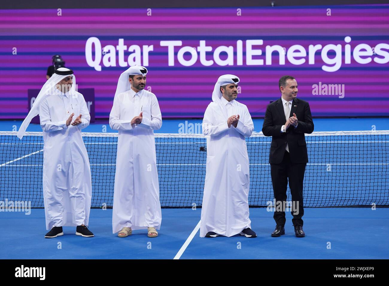 Prize distribution of the doubles title at the Qatar TotalEnergies Open ...