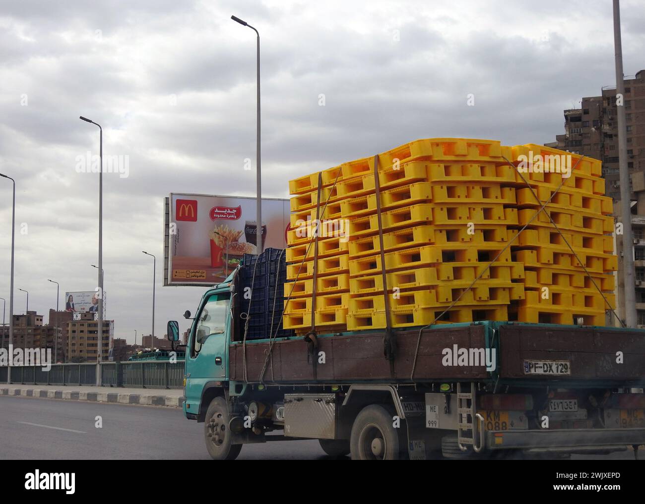 Giza, Egypt, January 25 2024: A transportation truck on its way to ...