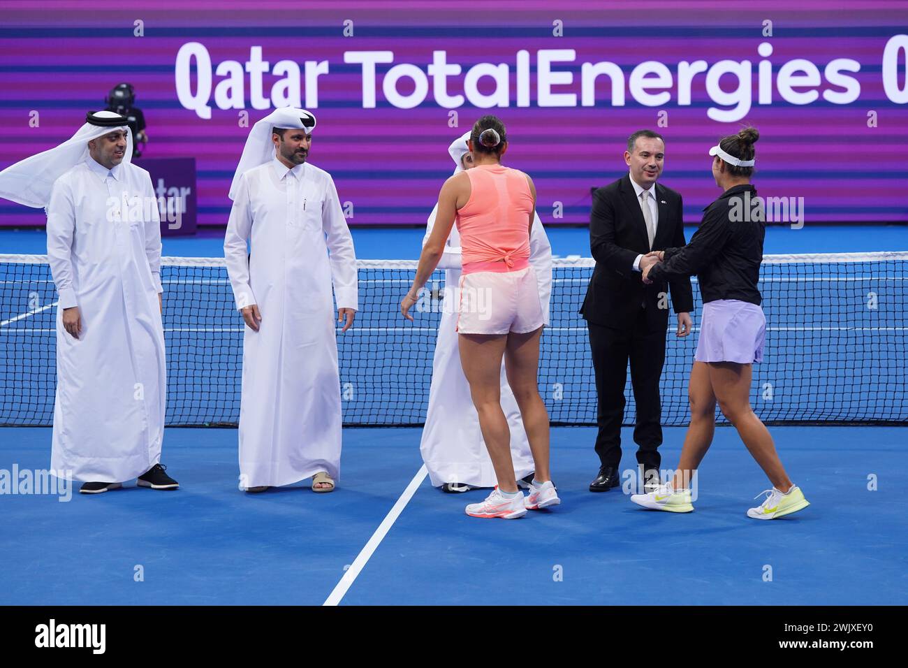 Prize distribution of the doubles title at the Qatar TotalEnergies Open ...