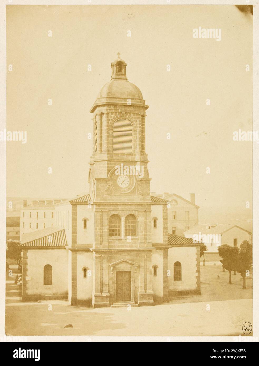 Facade of a church, Bercy. Anonymous photography. Albumin paper draw ...