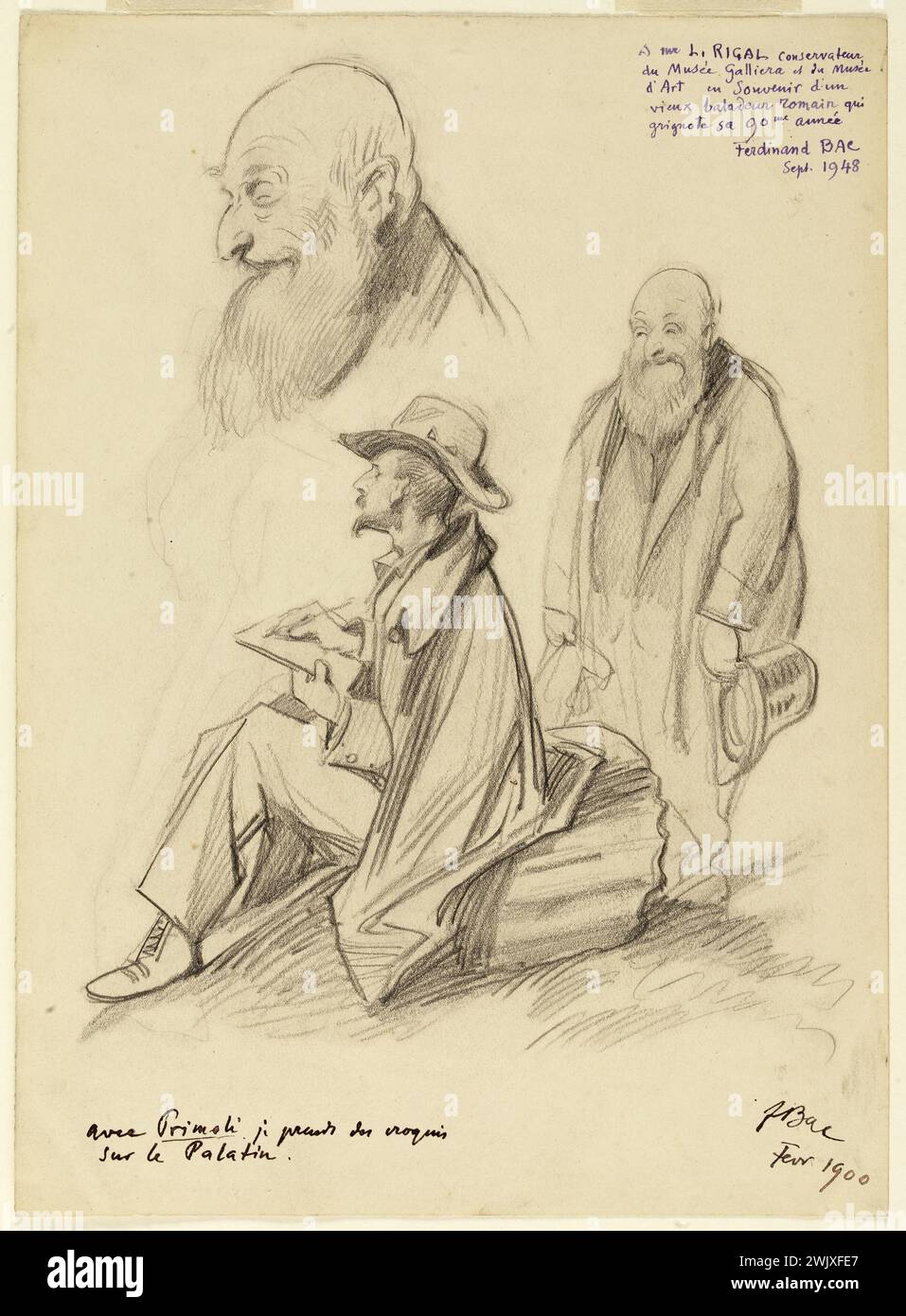 Ferdinand Bac (1859-1952). Bac and primoli on the Palatine. Graphite ...