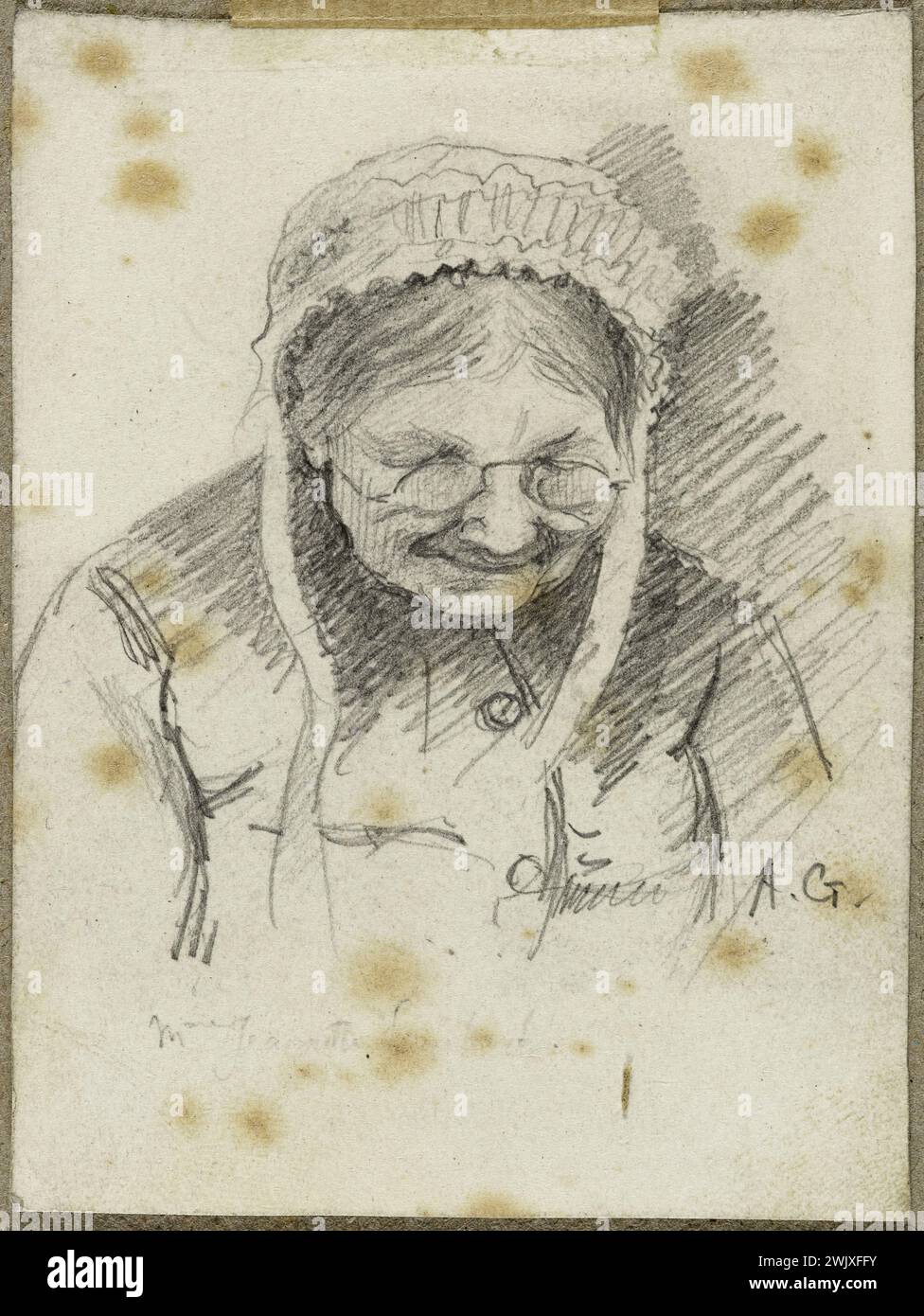 Arthur-Joseph Guéniot (1866-1951). Portrait of an elderly woman wearing ...