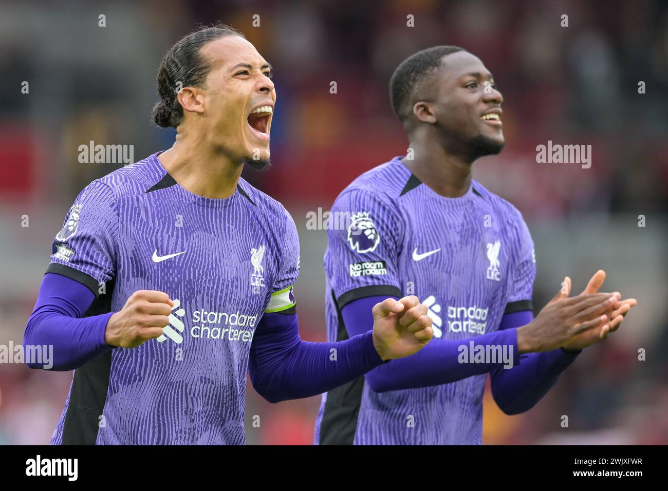 The Liverpool FC players celebrate at the end of their 4-1 win during ...