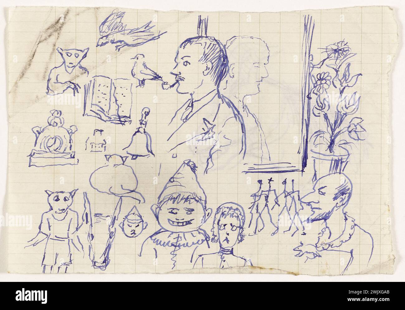 Arthur-Joseph Guéniot (1866-1951). Study sheet with many caricatures ...