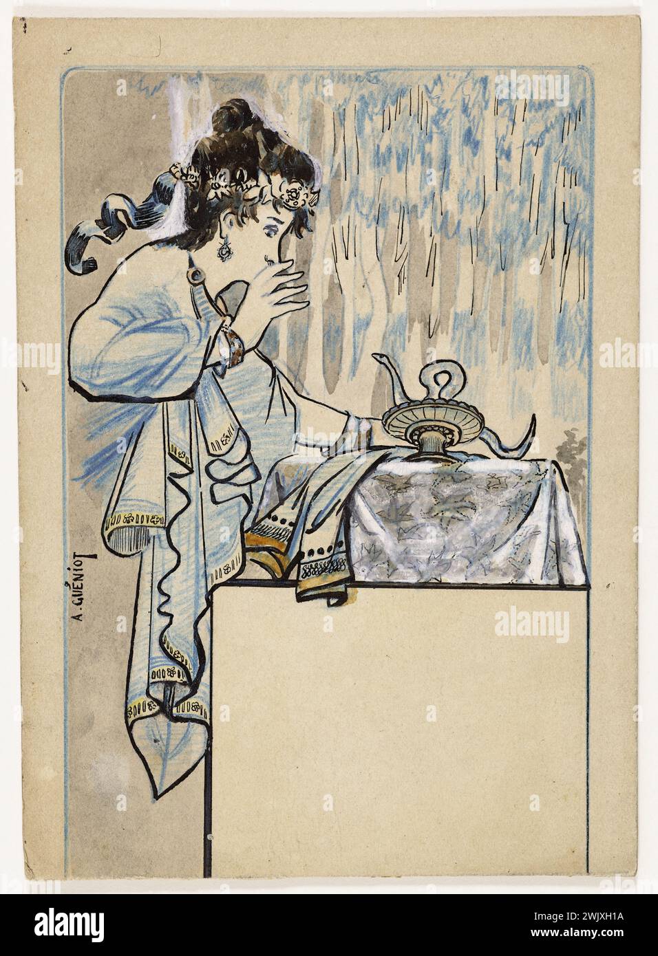 Arthur-Joseph Guéniot (1866-1951). Young woman frightened by a snake ...