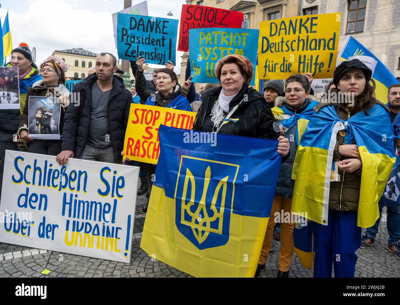 Munich, Germany. 17th Feb, 2024. Demonstrators take part in a protest ...