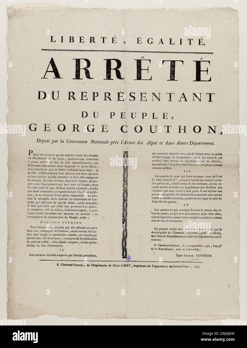 Anonymous. "Order of the representative of the people George Couthon ...