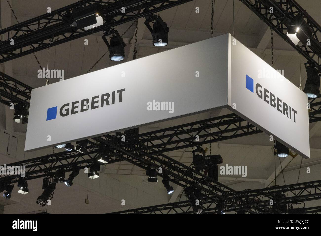 Brussels, Belgium. 17th Feb, 2024. Picture shows the Geberit logo ...