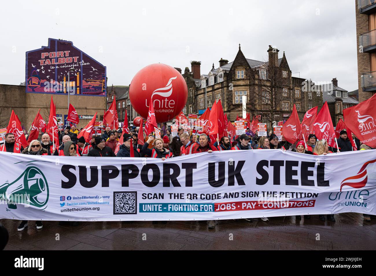 Port Talbot, Wales, UK. 17th Feb 2024. Save our Steel March ends at ...