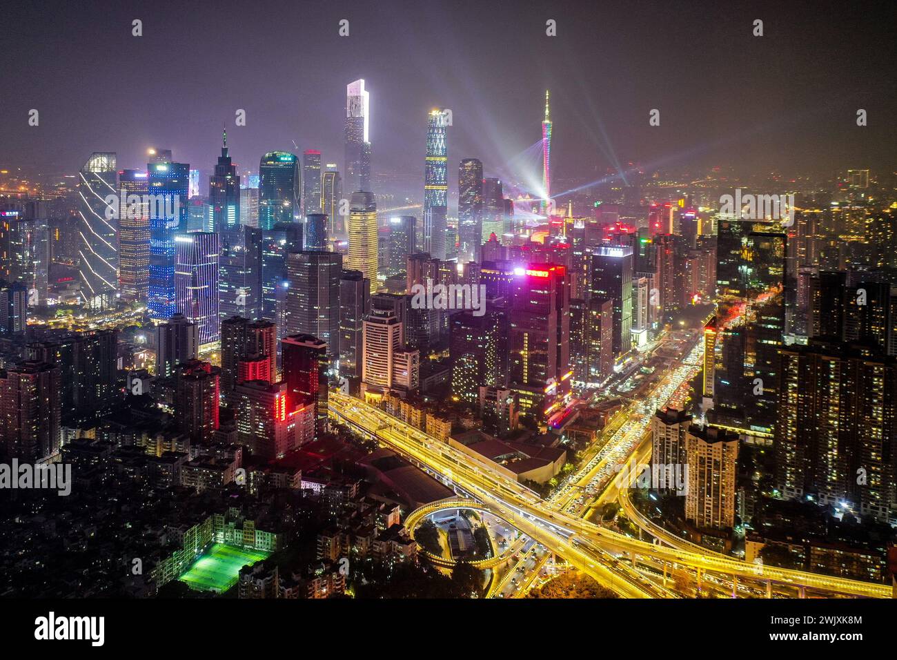 (240217) -- GUANGZHOU, Feb. 17, 2024 (Xinhua) -- An aerial drone photo ...