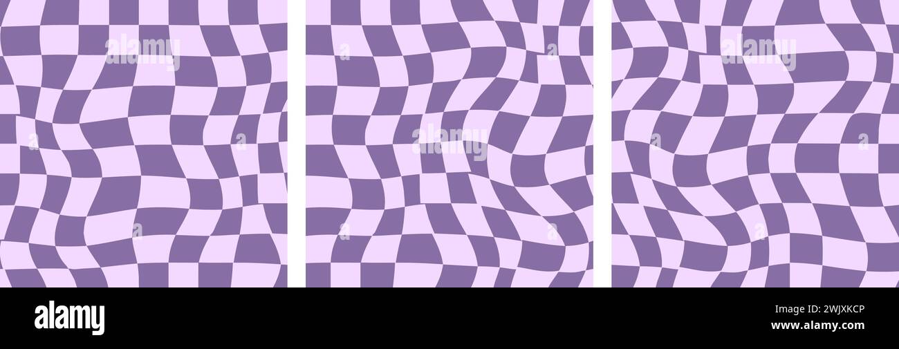Set of Square Groovy Hippie Vibes 70s Checkerboard, Chessboard, Mesh, and Waves Patterns ...