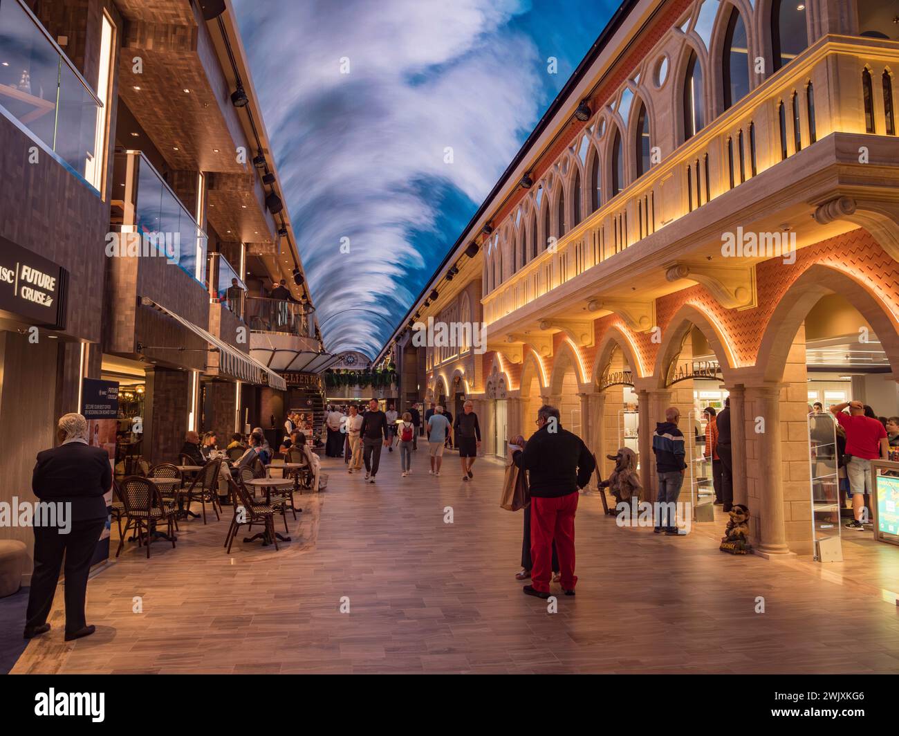 General view of the Galleria Euribia (shopping area) on Ocean Cay deck ...