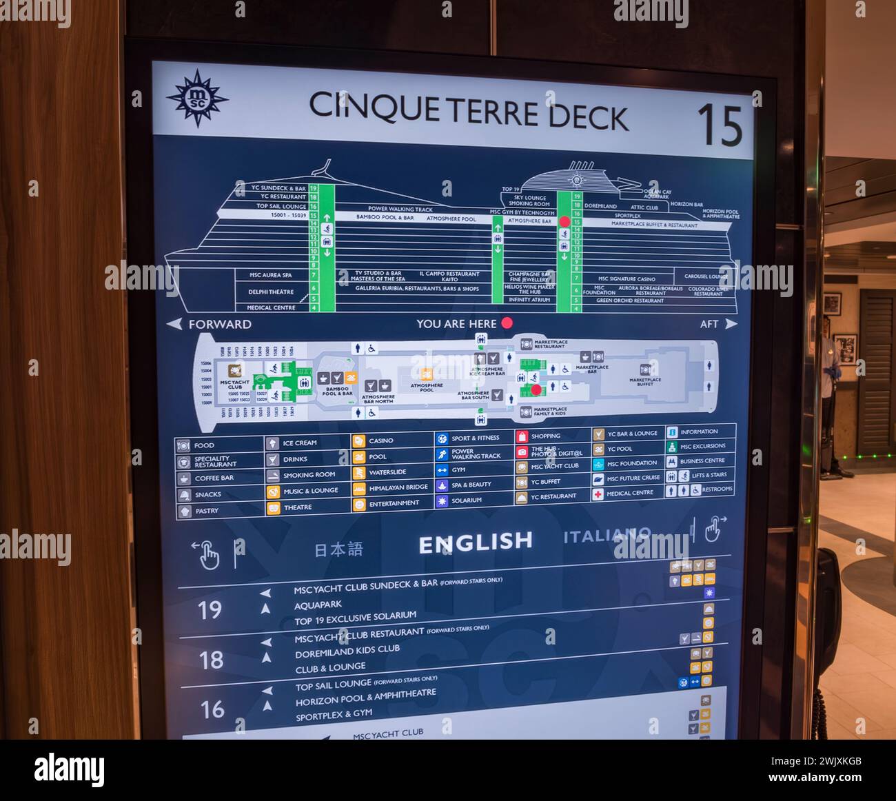 Typical interactive electronic information board on the MSC Euribia ...