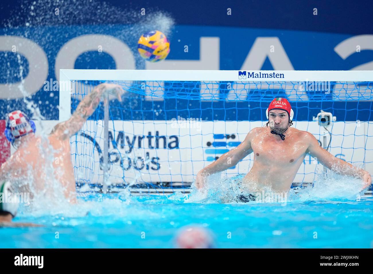 Croatia's Jerko Marinic Kraagicm left, scores past Italy's goalkeeper ...