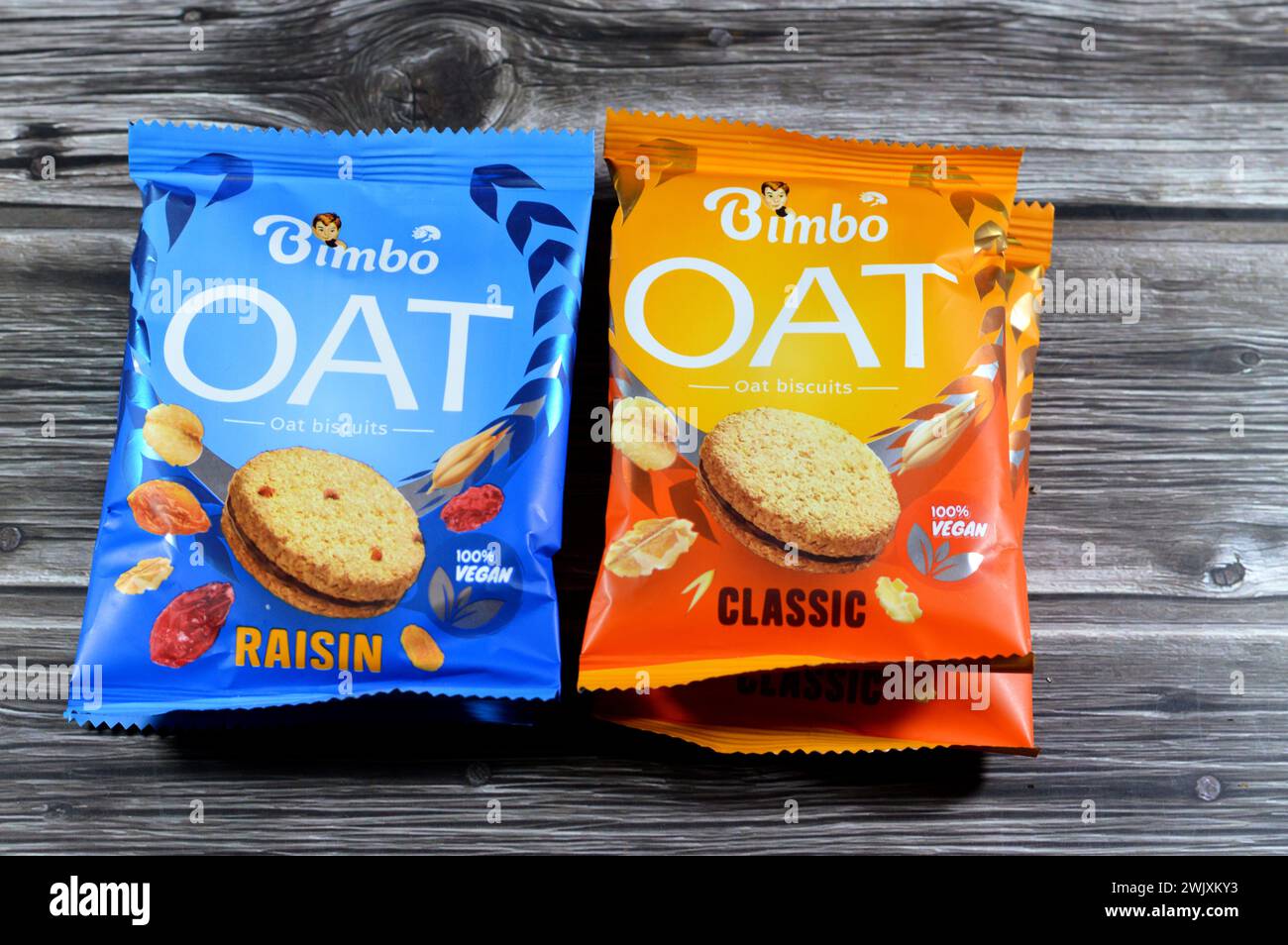Cairo, Egypt, February 12 2024: Bimbo Oat Biscuits with Raisin, Cocoa ...