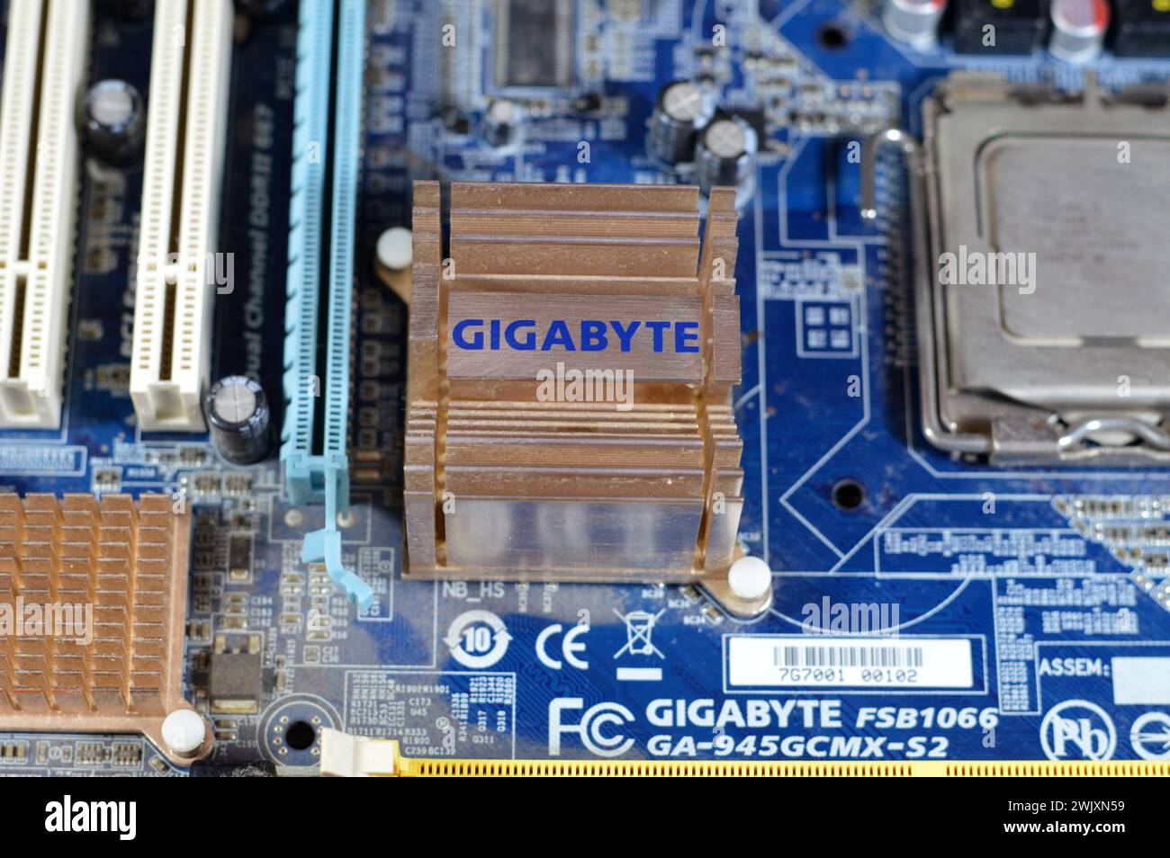 Cairo, Egypt, February 9 2024: Gigabyte main board computer motherboard ...