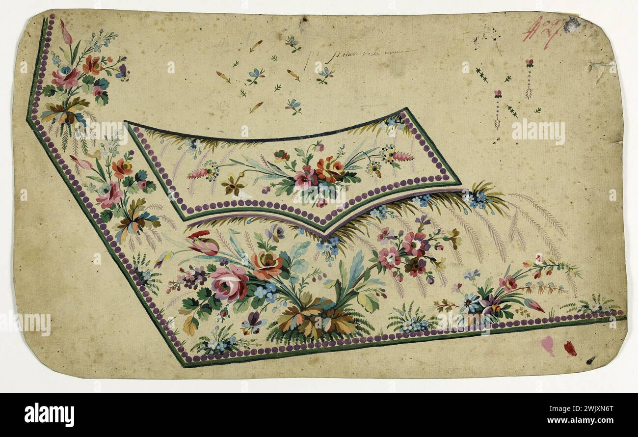 Anonymous. Vest embroidery project. Lead mine, gouache on cardboard ...