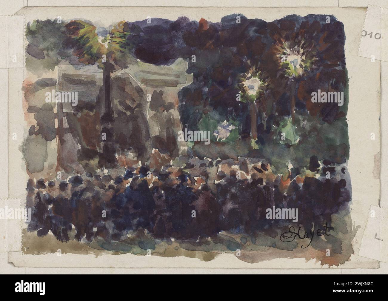 Louis Hayet (1864-1940). "The funeral of Victor Hugo". Watercolor on paper. 1885. Paris, house ...