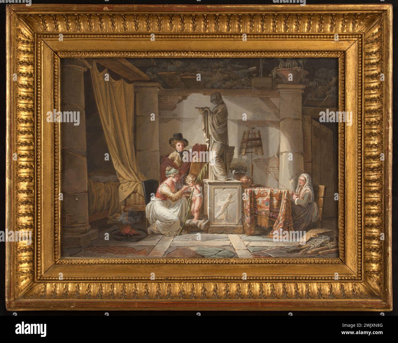 Jean-Baptiste Mallet (1759-1825). "The happy family", 1792. Gouache on ...